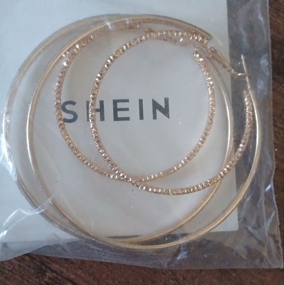 SHEIN | Jewelry | Geometric Gold Plated Statement Double Hoop Earrings ...